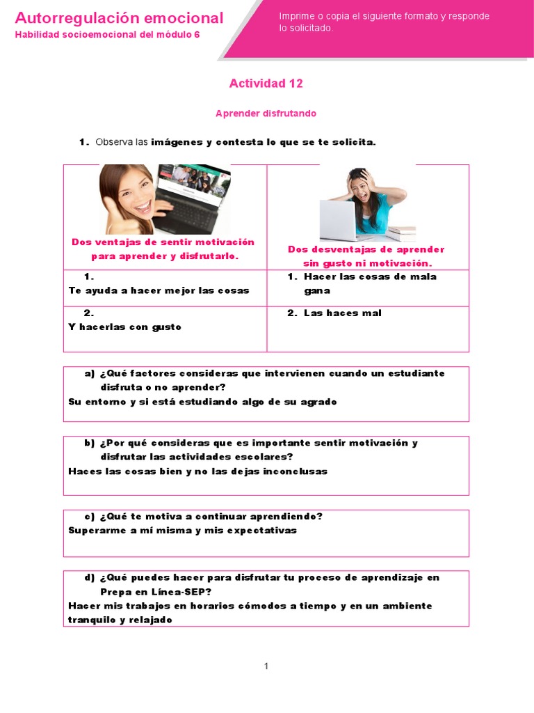 Autoregulacion Emocional Actividad 12 Aprnder Disfrutandotarea Semana 4 ...