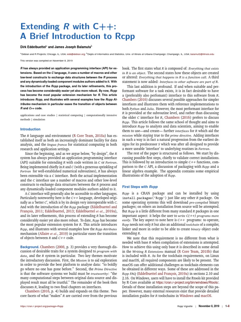 Rcpp Introduction Pdf Application Programming Interface R Programming Language 