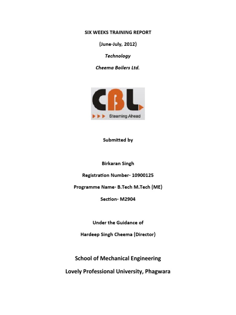 CBL Training Report | PDF | Boiler | Combustion