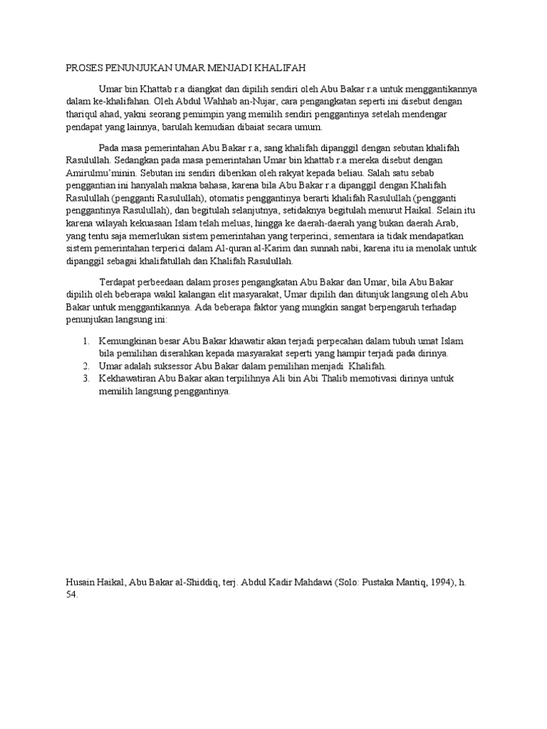 Proses Penunjukan Umar Menjadi Khalifah Pdf