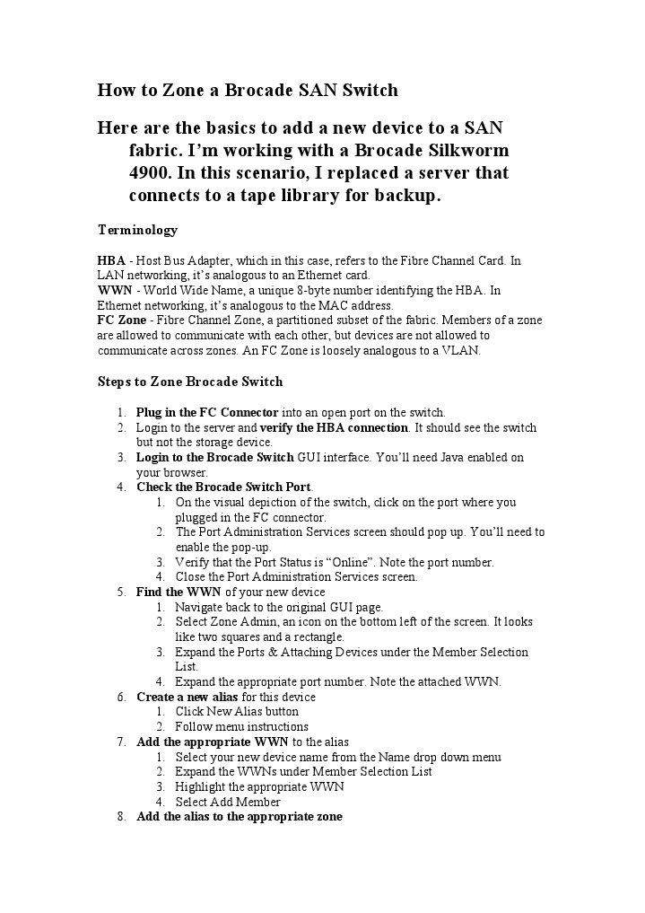 Zoning a Brocade SAN Switch Guide | PDF | Physical Layer Protocols ...