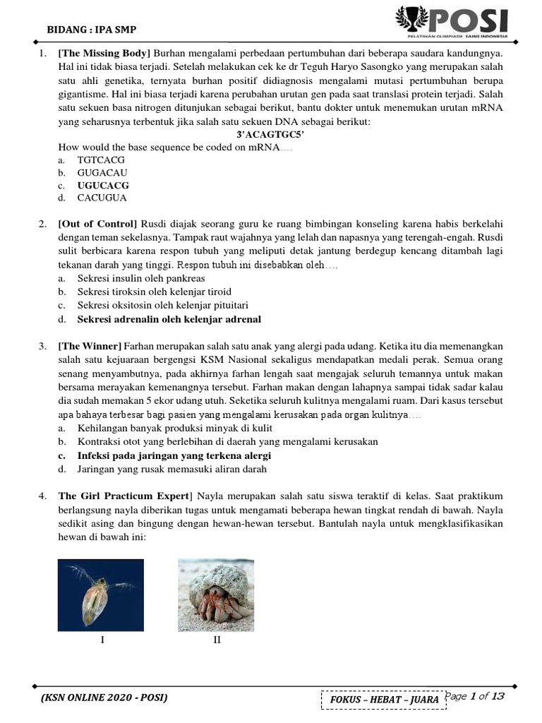 Soal Ipa SMP - KSN Online Posi 2020 | PDF