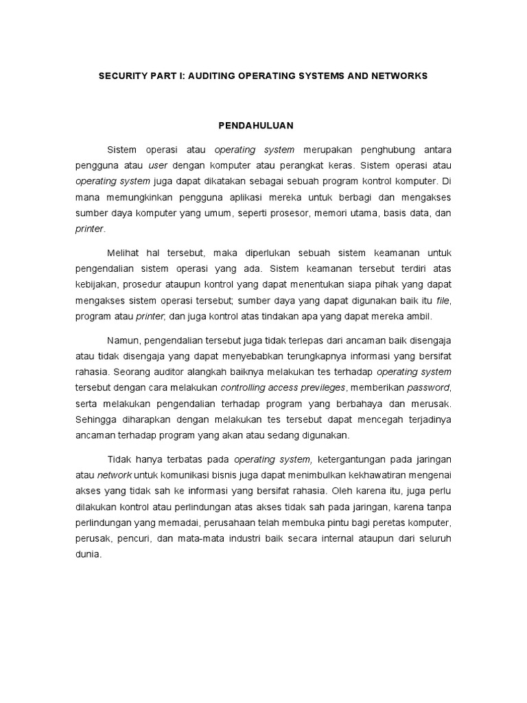 Bab 3 Security Part I Auditing Operating System and Networks - Kelompok 5-1 | PDF | Bisnis