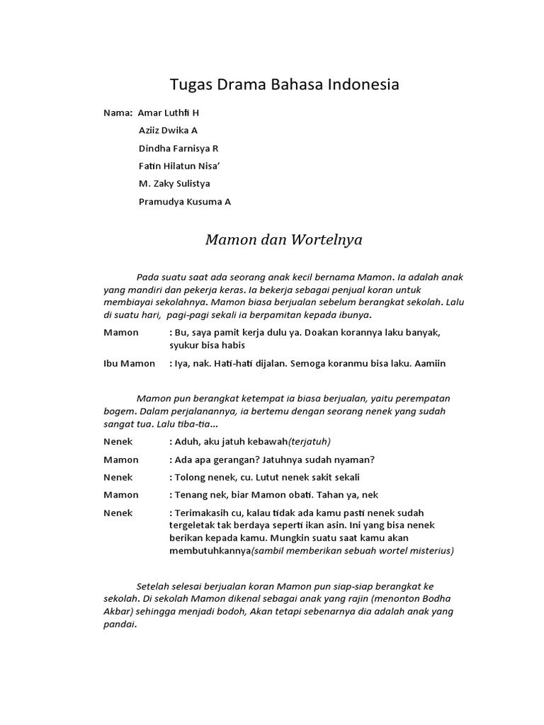 Tugas Drama Bahasa Indonesia | PDF
