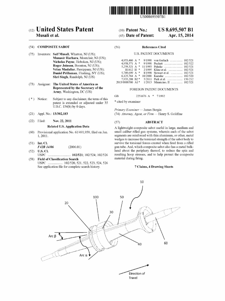 Composite Sabot Us8695507 | PDF | Ballistics | Military Technology