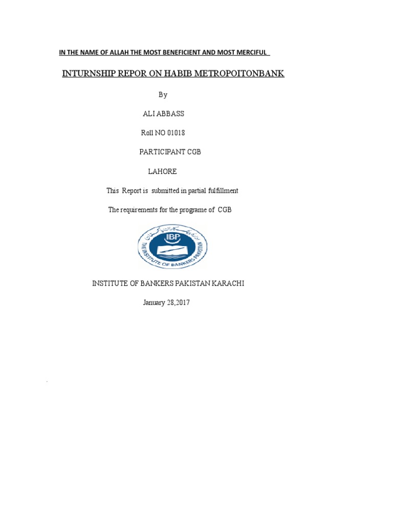 Internship Report on Habib Metro Bank | PDF | Transaction Account | Cheque