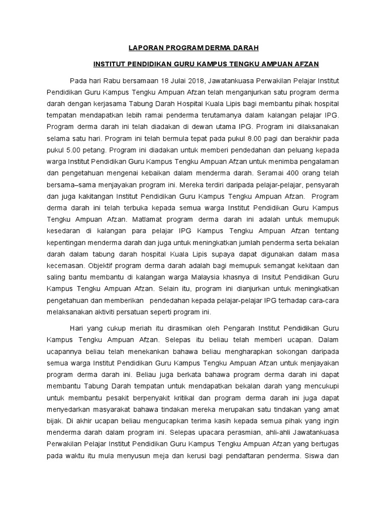 Laporan Program Derma Darah | PDF