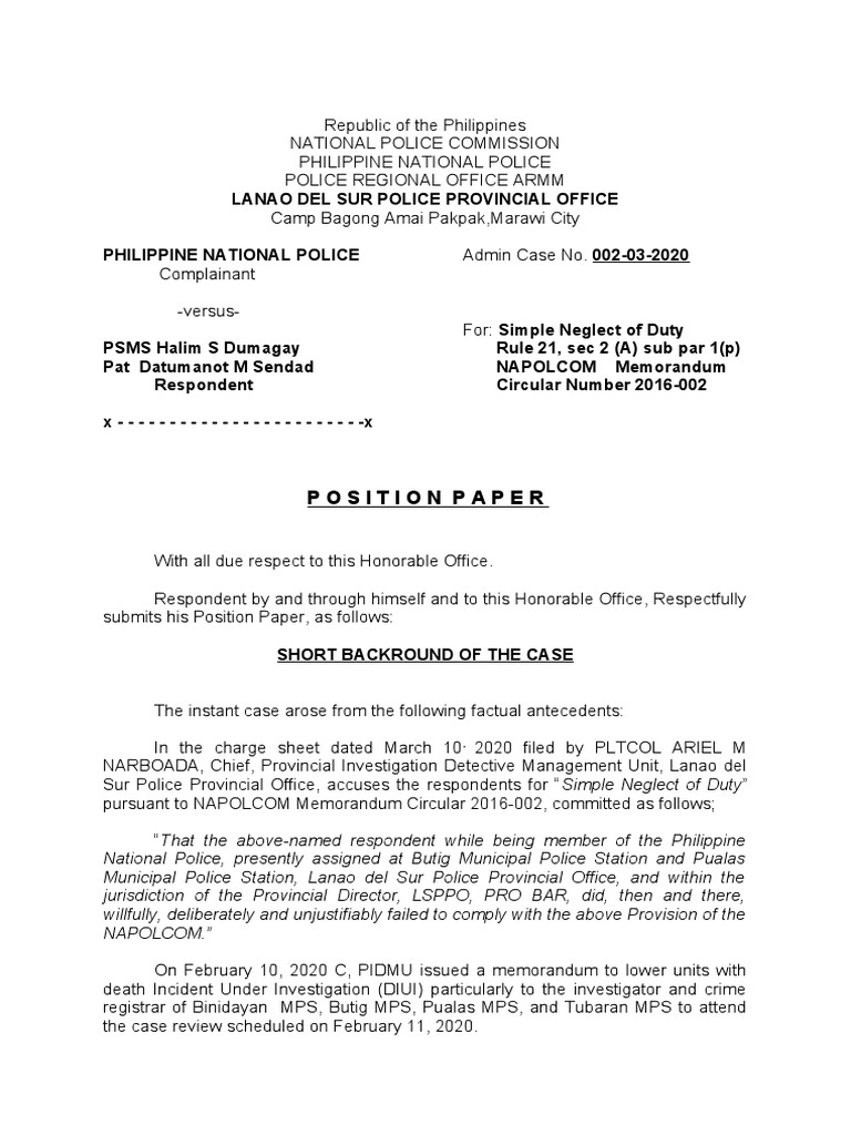 PSMS Dumagay Position Paper | PDF | Virtue | Government Information