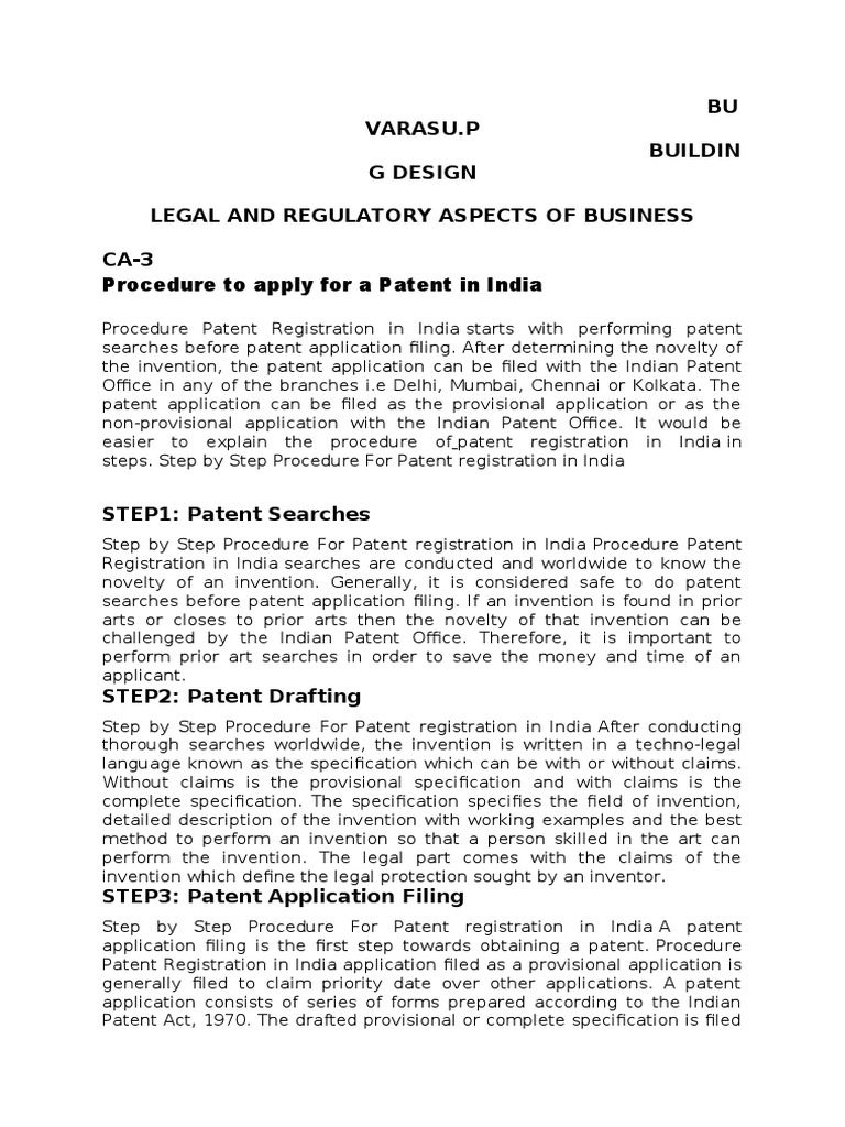 Procedure To Apply For A Patent in India | PDF | Patent Application ...