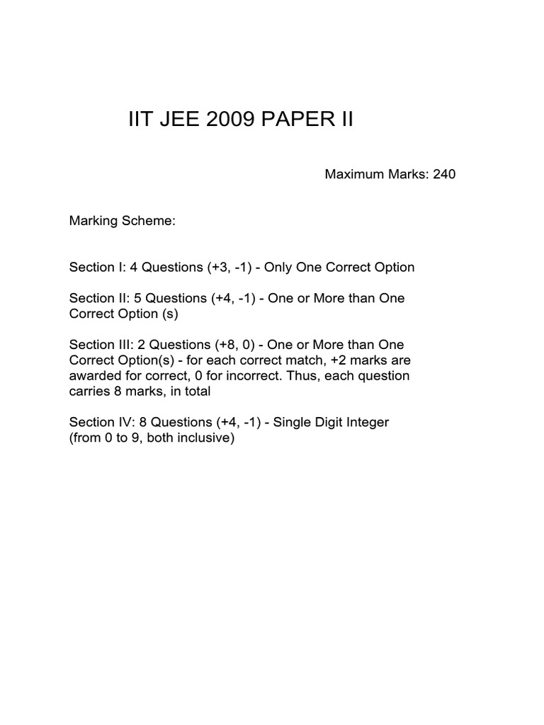 IIT JEE 2009 Paper 2 Unsolved PDF | PDF | Standardized Tests | Teaching ...