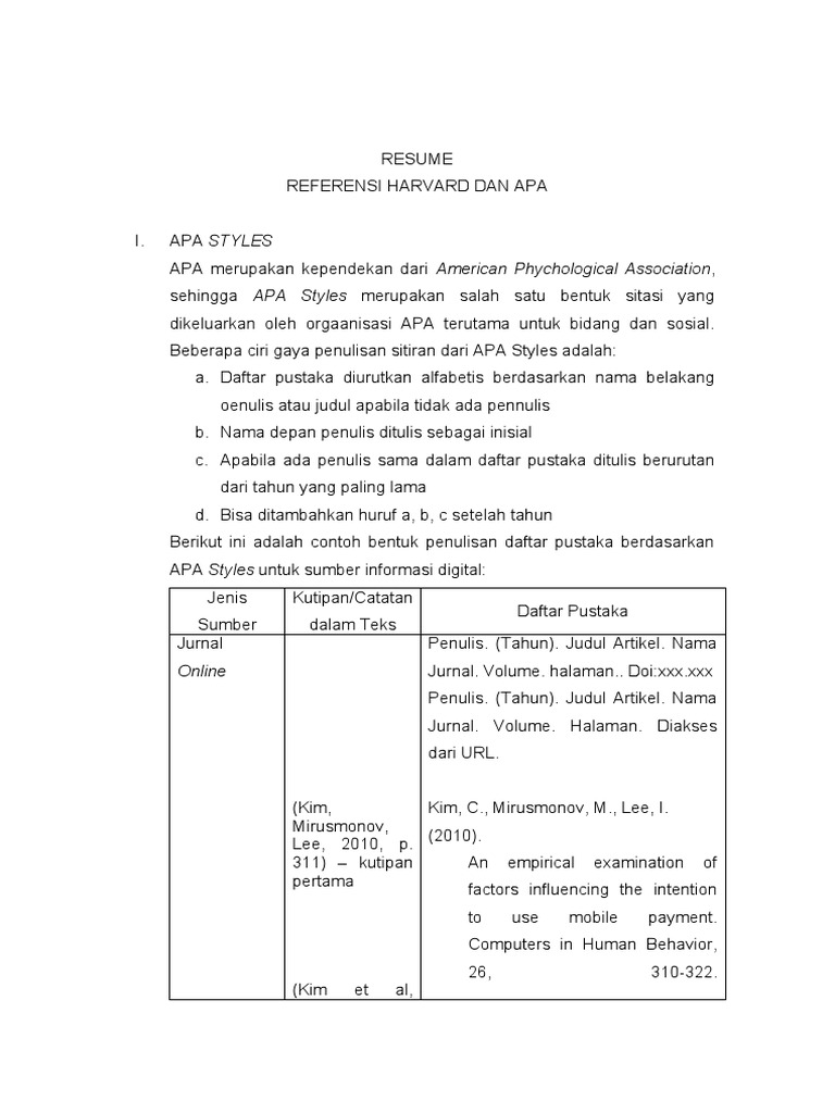 Resume Penulisan Referensi Harvard Styles Dan Apa Styles | PDF | Kajian ...