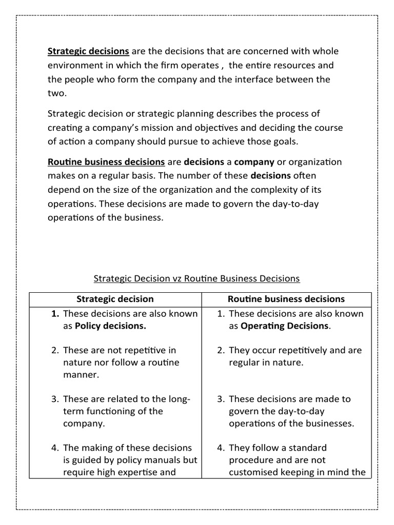 Strategic Decison VZ Routine Business Decisions | PDF | Goal | Economies
