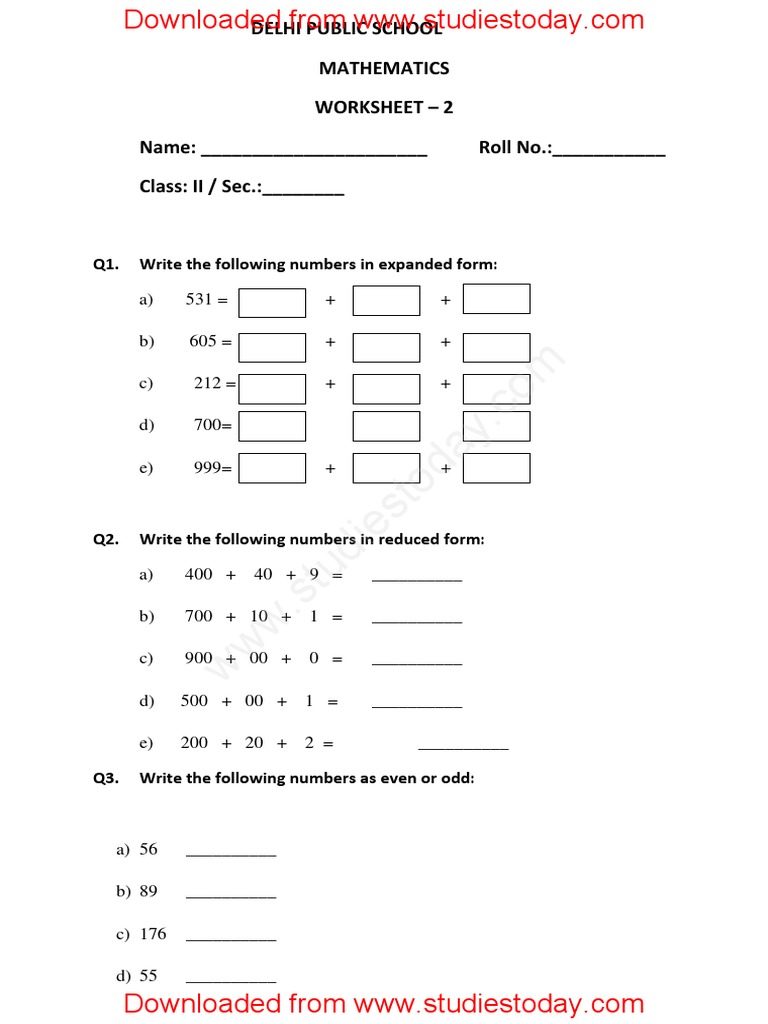 CBSE Class 2 Mathematics Assignment PDF | PDF