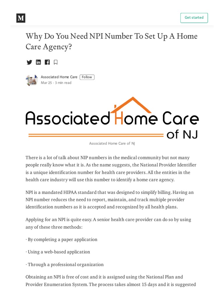 Why Do You Need NPI Number To Set Up A Home Care Agency? | PDF