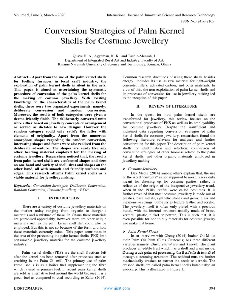 Conversion Strategies of Palm Kernel Shells For Costume Jewellery | PDF ...