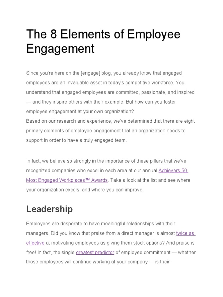 The 8 Elements of Employee Engagement | PDF | Employment | Action ...