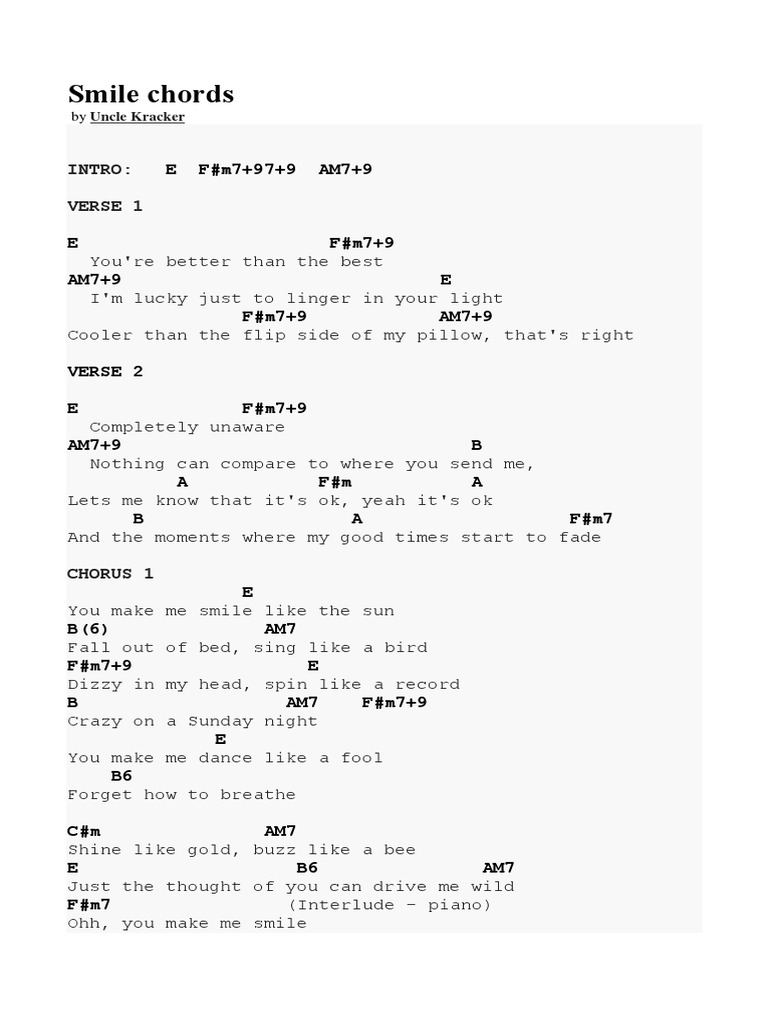 Smile Chords PDF | Download Free PDF | Song Structure | Musical ...