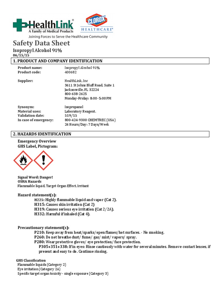 Isopropyl Alcohol 91% Safety Data Sheet | PDF | Toxicity | Safety