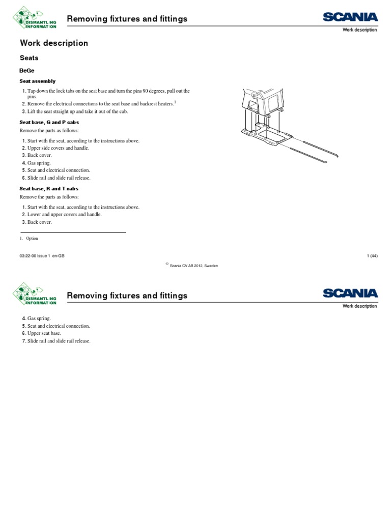 Scania R-Series, G-Series Workshop Manual - Removing Fixtures and ...