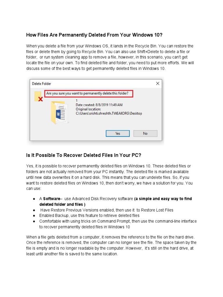 Recover Deleted Files Windows 10 | PDF | Computer File | Windows 10