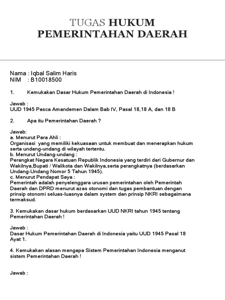 Tugas Hukum Pemerintahan Daerah | PDF