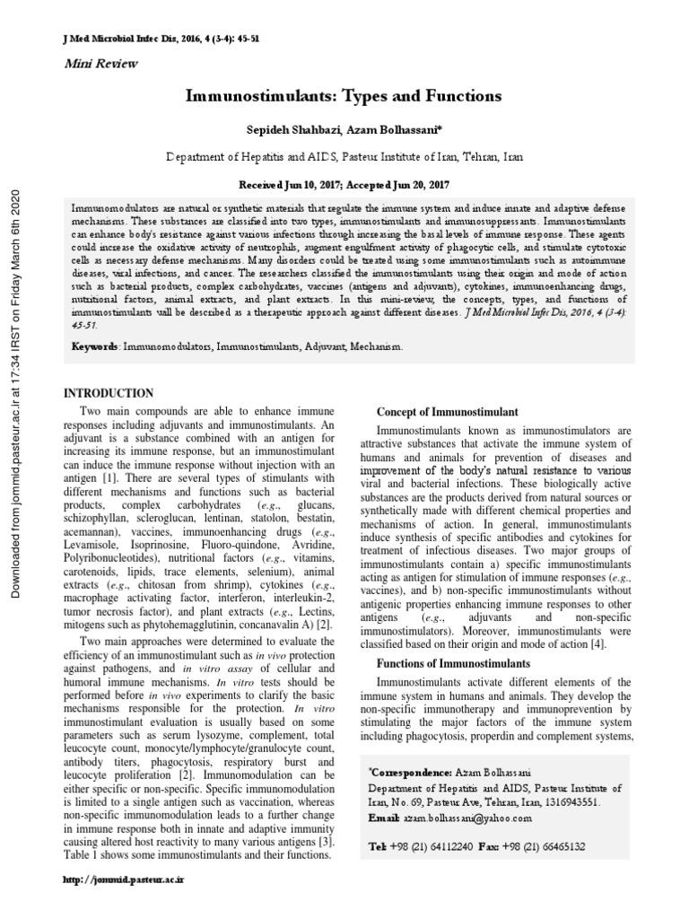 Immunostimulants Types and Functions | PDF | Immunotherapy | Immune System