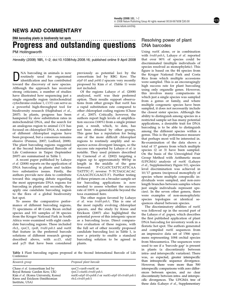 DNA BArcoding Plants in Biodiversity Hotspots | PDF | Species | Biology