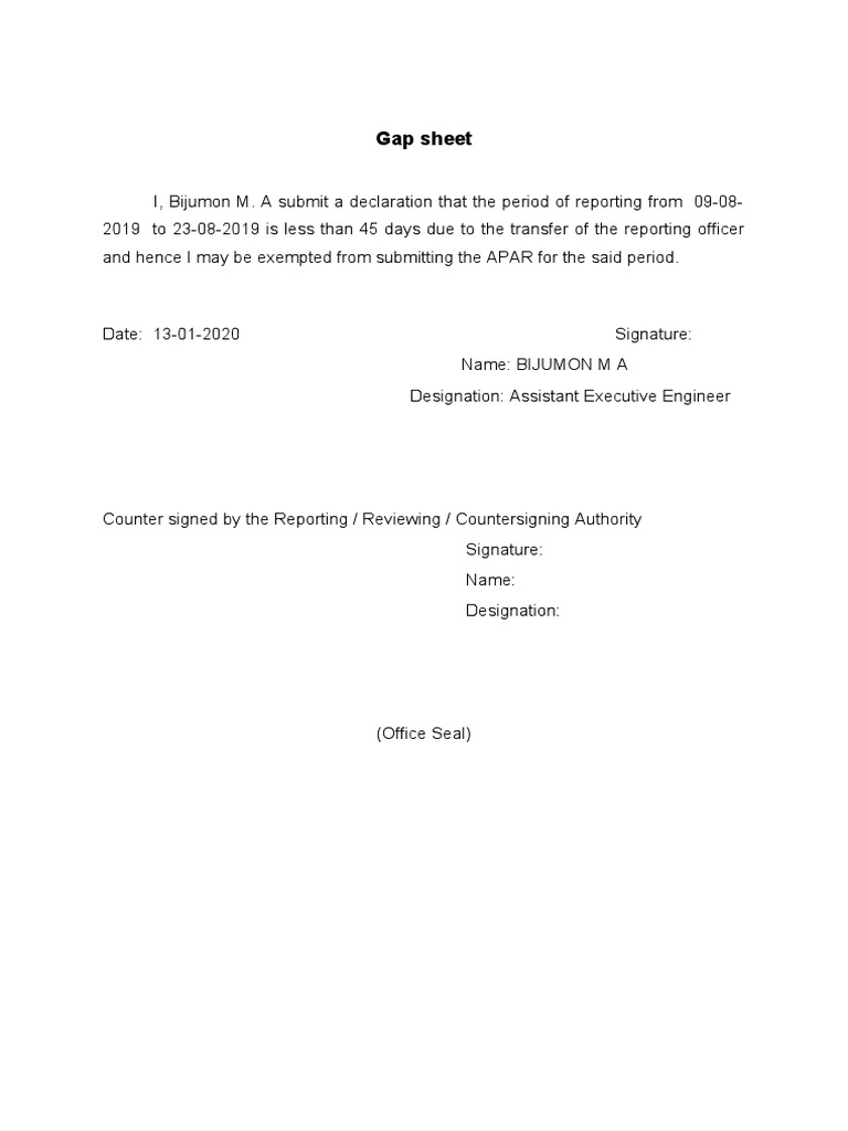 APAR 2019 - Gap Sheet | PDF