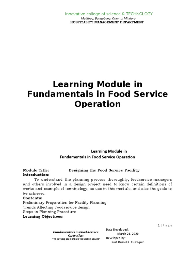 Module in Fundamental in FoodService Operation | Download Free PDF ...