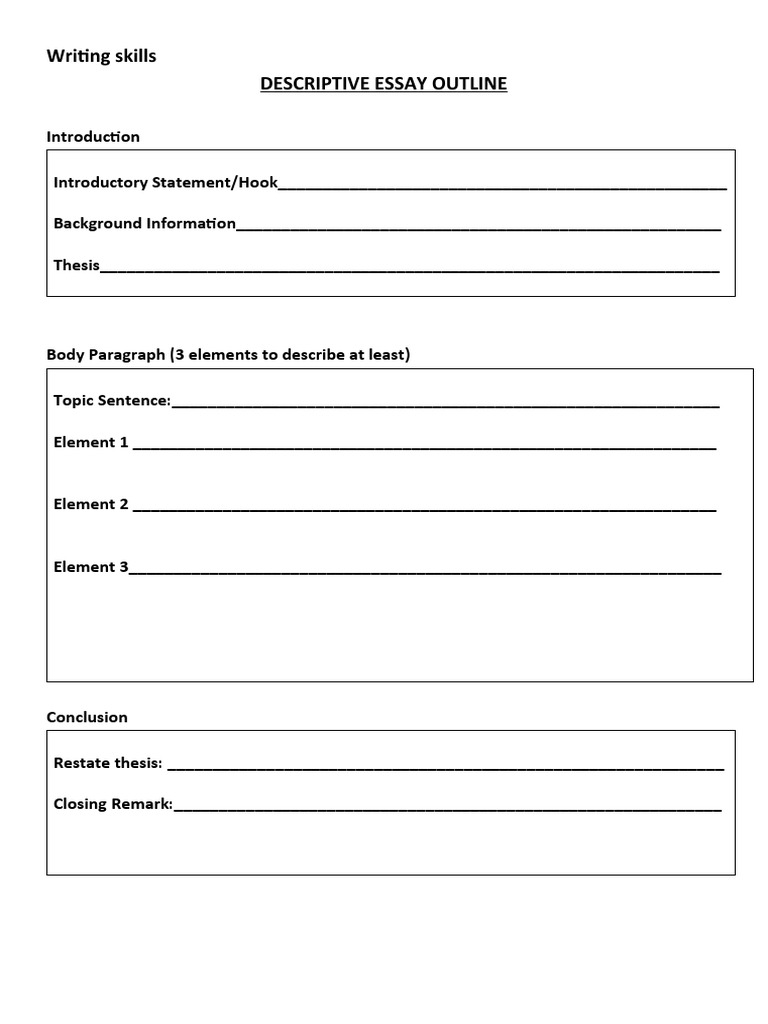 Descriptive Essay Outline Guide | PDF