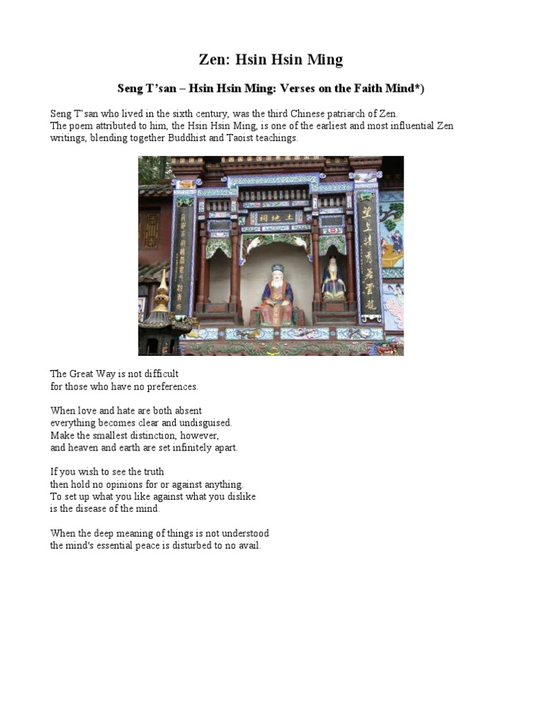 Zen: Hsin Hsin Ming: Seng T'san - Hsin Hsin Ming: Verses On The Faith ...