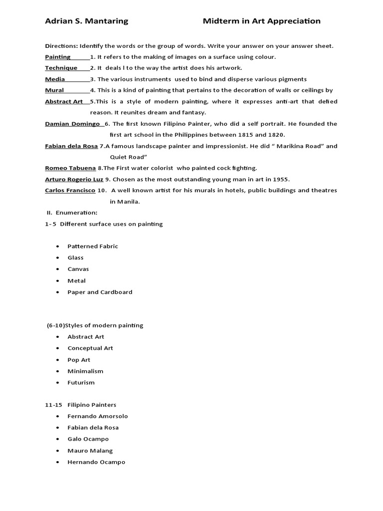 Art Appreciation Midterm Guide | PDF | Paintings | Art Media