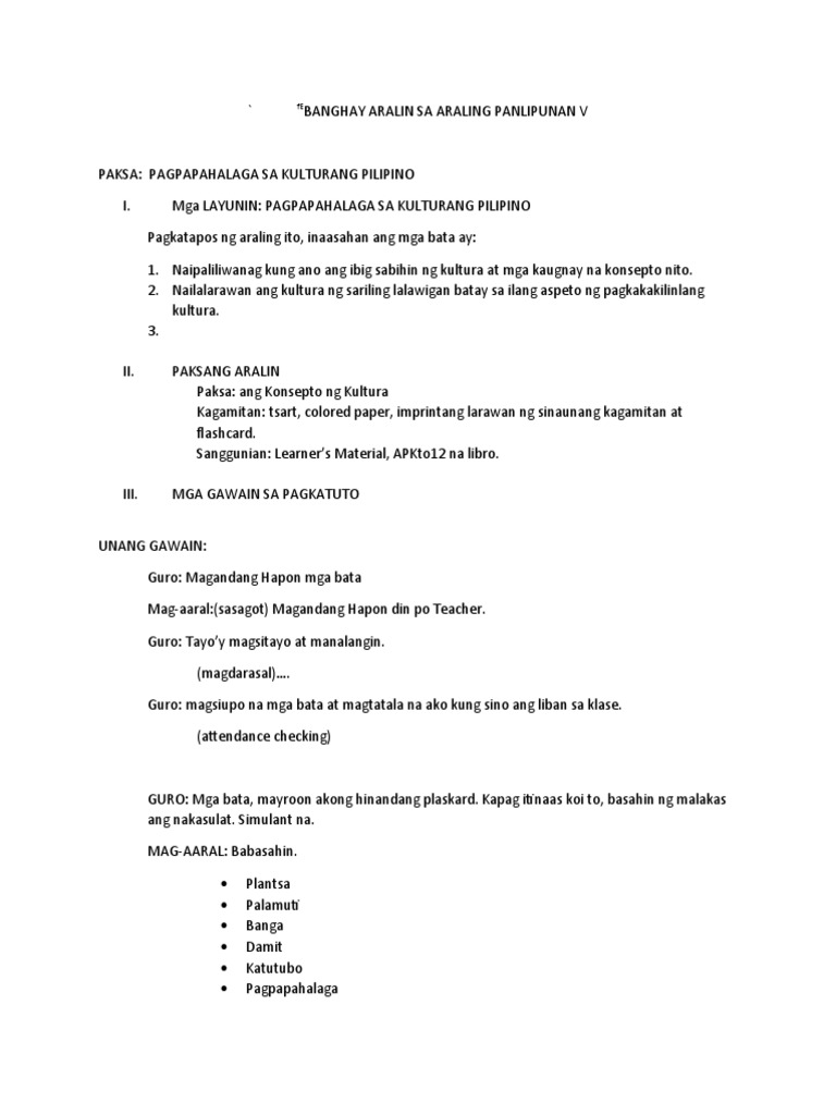 Lesson Plan in Aral. Panlipunan