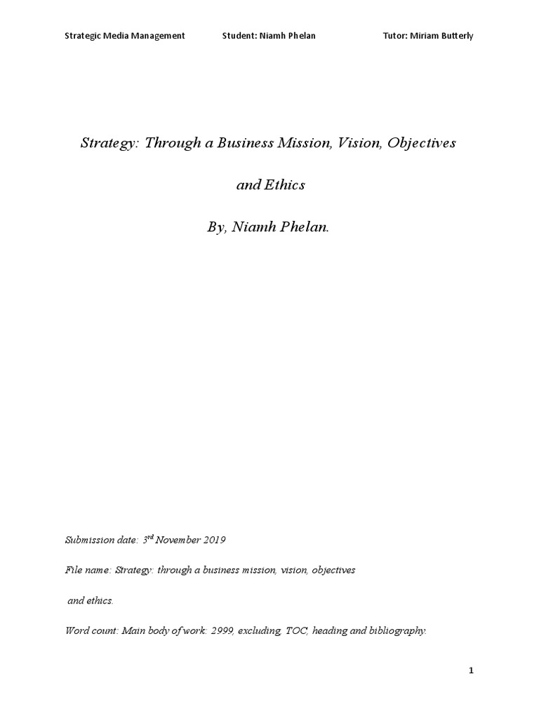 SMM Niamh Phelan. Assignment One. | PDF | Corporate Social Responsibility | Goal