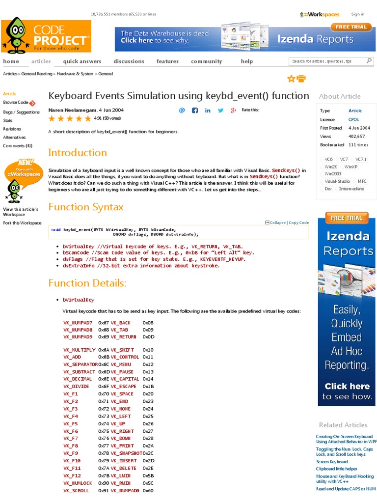 Keyboard Events Simulation Using Keybd Event Function Codeproject Pdf Computer Keyboard