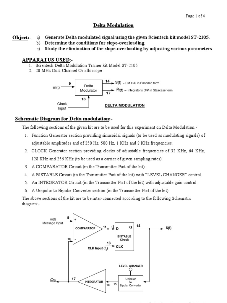 Delta Modulation Object:-: Page 1 of 4 | PDF | Modulation | Transmitter