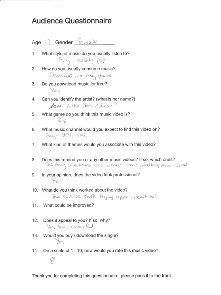 Audience Questionnaire: Age Gender N Au,.i | PDF | Leisure | Entertainment