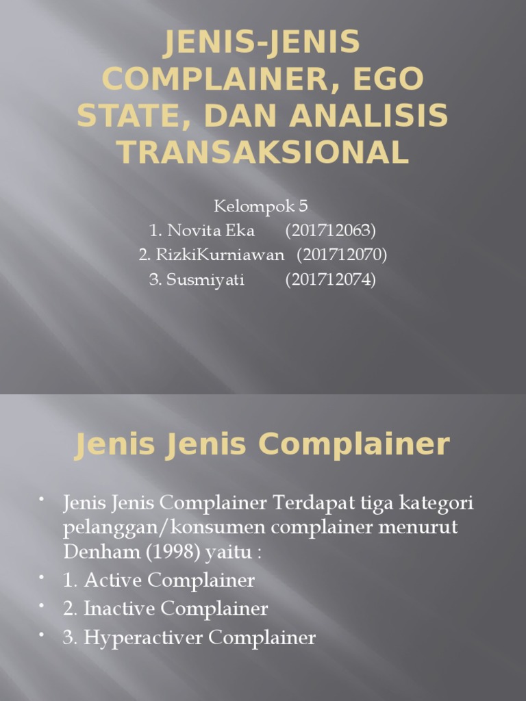Jenis-Jenis Complainer, Ego State, Dan Analisis | PDF | Sains & Matematika
