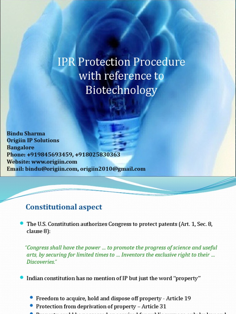 IPR Protection Procedure With Reference To Biotechnology: Intellectual ...