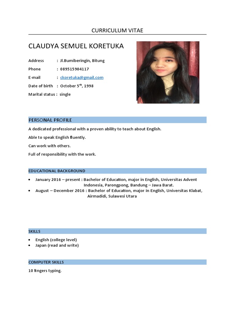 CV English Teacher Fluency | PDF