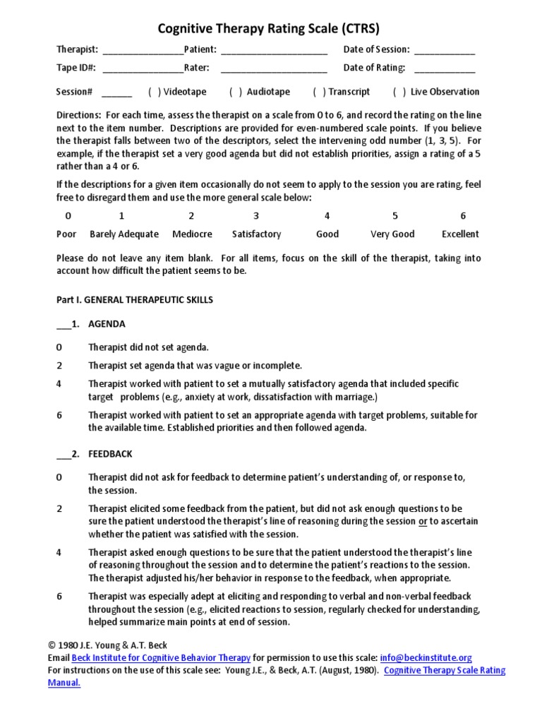 CTRS 12 2011 - Portrait Cognitive Therapy Rating Scale 1 PDF | PDF ...