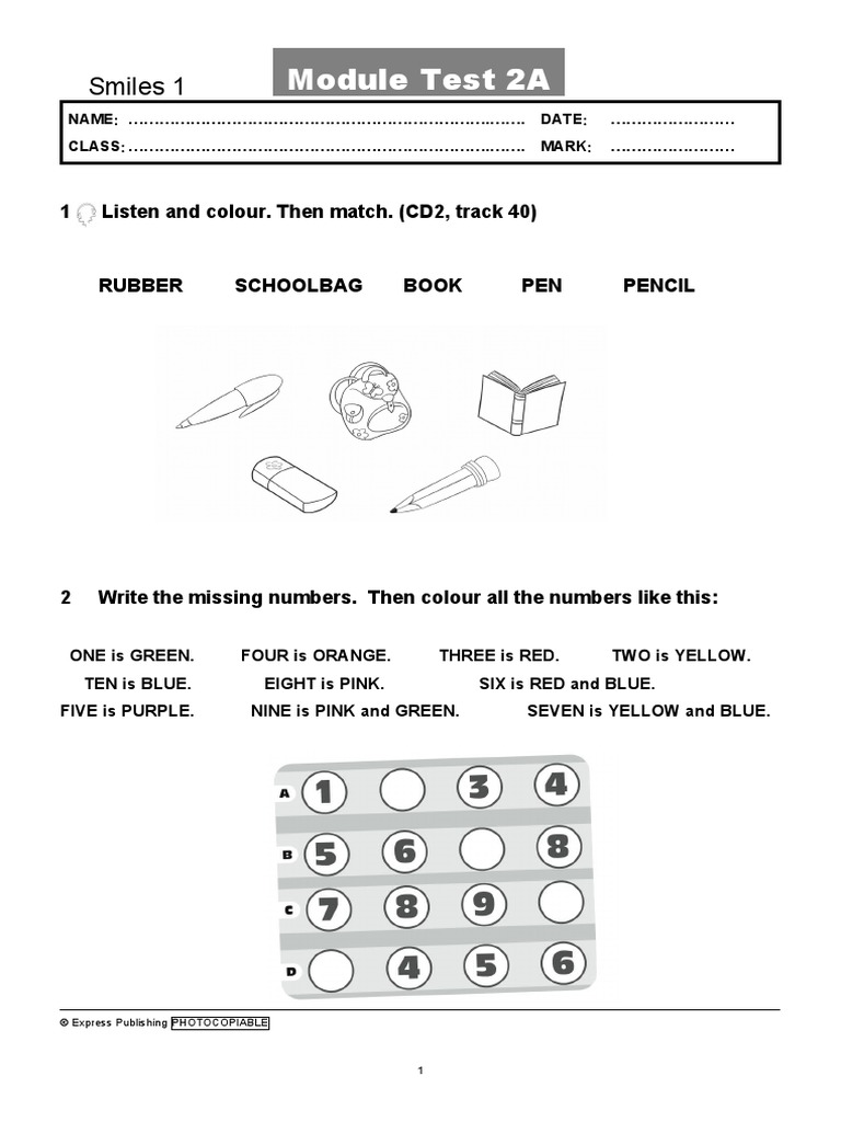Smiles 1 Mod Test 2A | PDF