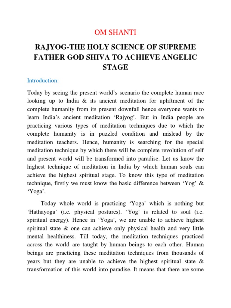 Rajyog - The Holy Science of Supreme Father GOD Shiva - English PDF ...
