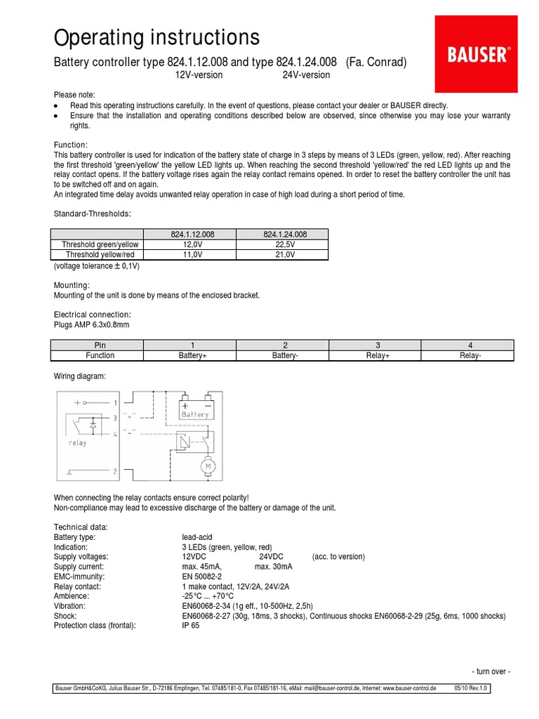 Bauser-Control Tipo 824 12-24v (Reloj Bateria y o Cuenta-Horas) (Ingles ...
