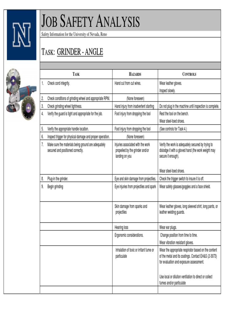 JSA GrinderAngle | PDF | Personal Protective Equipment | Safety