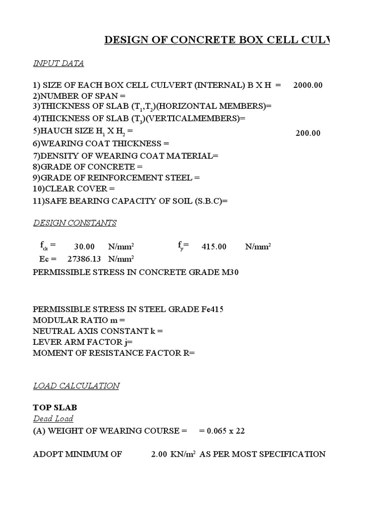 RCC Double Barrel - Design As Per IRC 6 | PDF | Structural Engineering ...