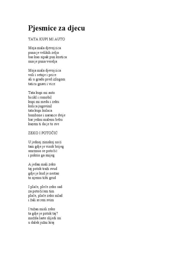 Pjesmice Za Djecu PDF | PDF