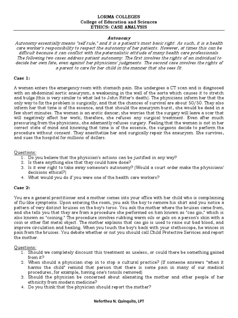 Ethics CASES | PDF | Autonomy | Surgery
