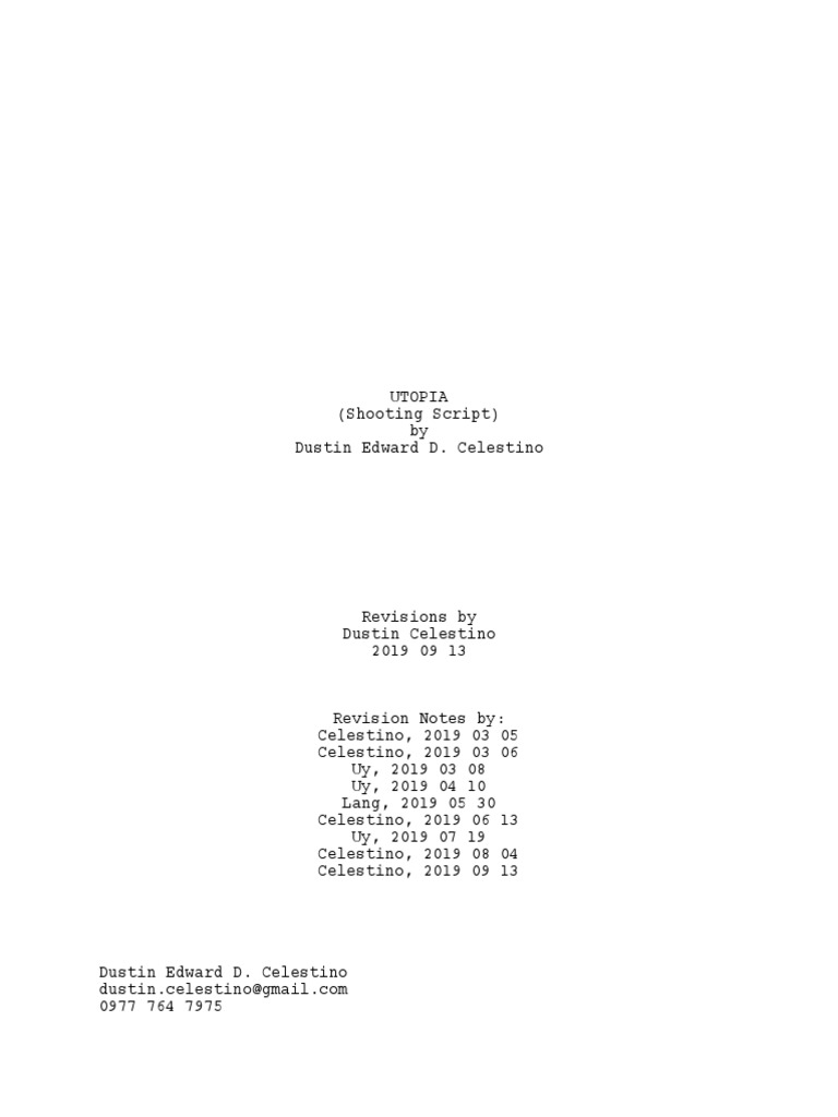 Utopia: A Shooting Script Overview | PDF | Business