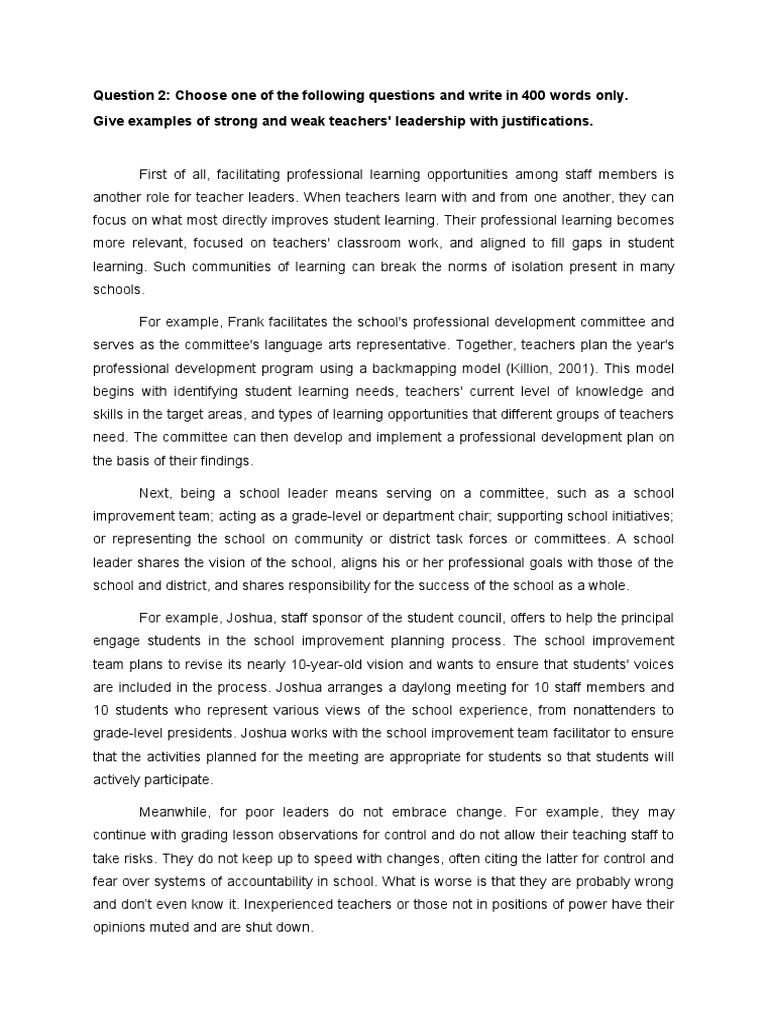 Strengths and Weaknesses of Teacher Leadership | PDF | Education Reform ...